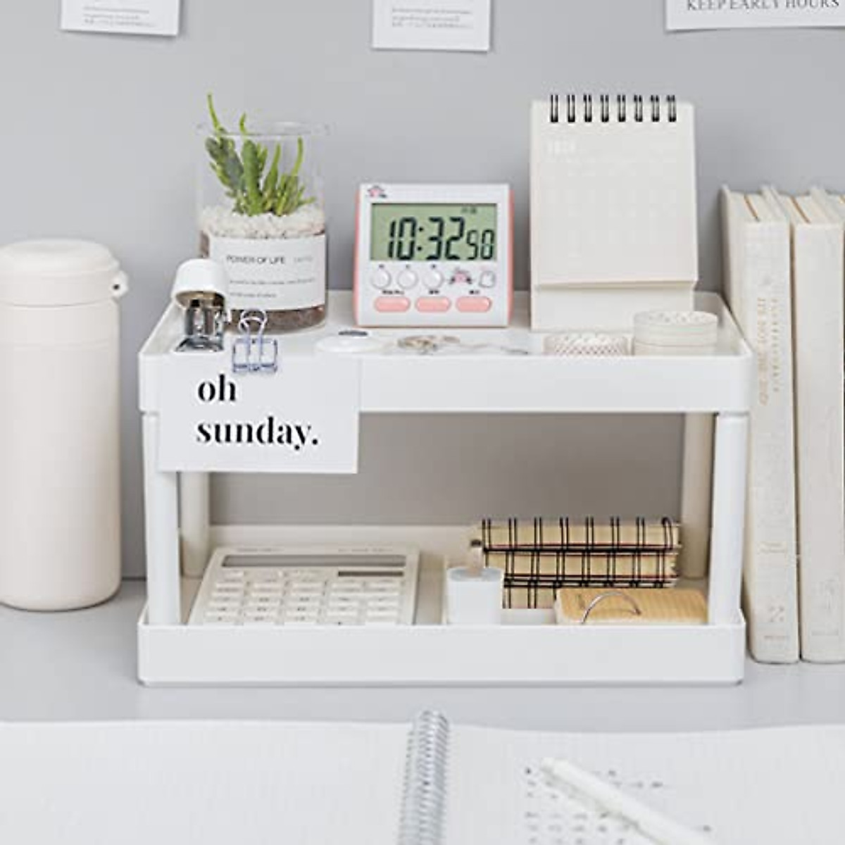 Housoutil Skincare Containers Desktop Storage Rack 2 Layers Cosmetic Organizer Shelf Countertop Stationary Rack Table Sundries Display Shelf for Kitchen Bathroom Office Dormitory White Pallet Racking