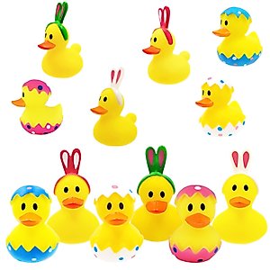The Dreidel Company Happy Easter Rubber Duck Toy Bunny Rabbit Duckies for Kids Easter Eggs, Bath Birthday Gifts Baby Showers Summer Beach and Pool Activity, 2" (12-Pack)
