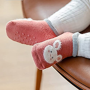 6 Pairs Baby Anti Slip Non Skid Low Cut Socks No-Show Infant Cotton Cartoon Warm Slippers Floor Boat Ankle Socks (Animal style A, 12-36 month)