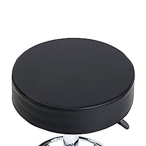 Black Salon Stool Round Rolling Stool PU Leather Office Chair Adjustable Swivel Stool Massage Spa Stool Bar Dentist Chairs with Wheels (Without Grain, Black)