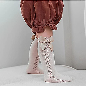 TIBE PINCESS Baby Girls knee high socks Toddler Bow Mesh Breathable Dress Socks Kids Cotton Tube Uniform Stockings 0-12 Months