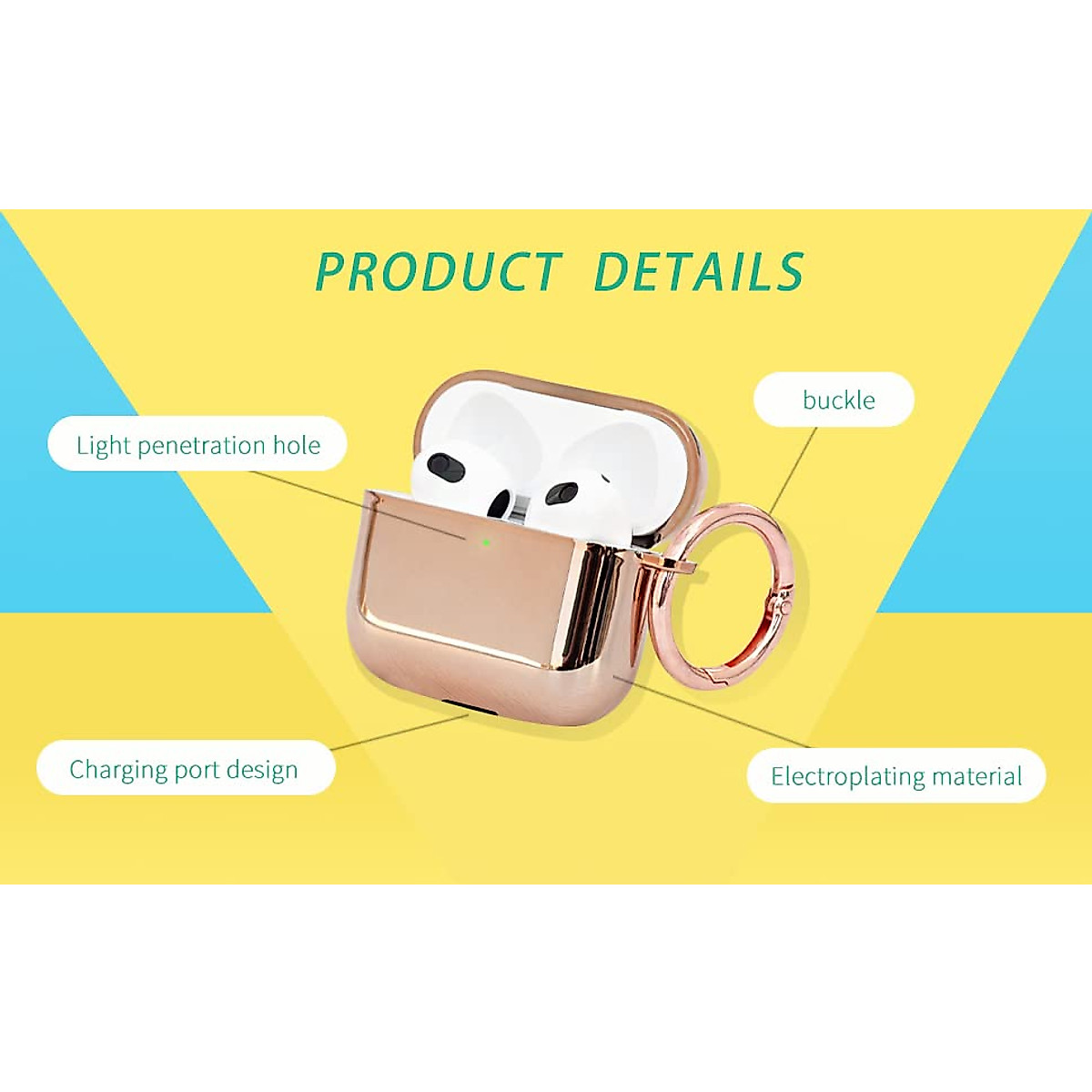 AirPods 3 Case Cover with Keychain,Mirror Plating Silicone Cover Airpods 3 Accessories with Keychain，for Women Men with Apple Airpods 3 Case 2021 (Gold)