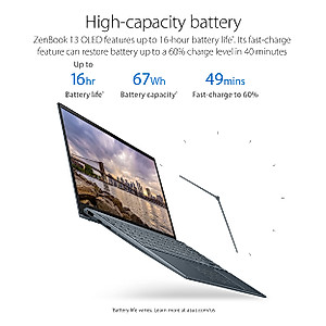 ASUS ZenBook 13 Ultra-Slim Laptop, 13.3” OLED FHD NanoEdge Bezel Display, AMD Ryzen 7 5700U, 8GB LPDDR4X RAM, 512GB PCIe SSD, NumberPad, Wi-Fi 5, Windows 10 Home, Pine Grey, UM325UA-DS71