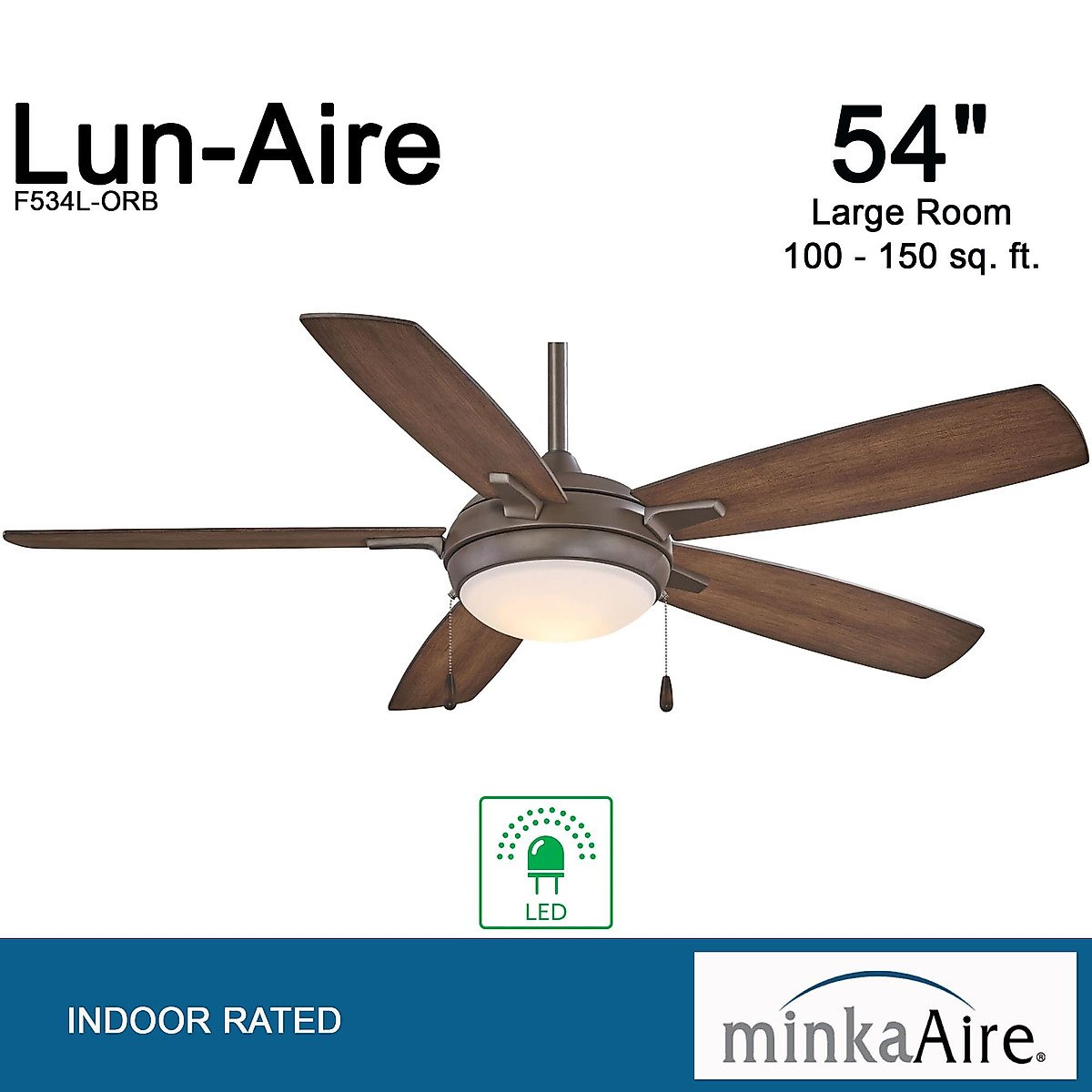 Minka-Aire F534L-ORB Lun-Aire With Light 54 Inch Ceiling Fan with Integrated 17W LED Light in Oil Rubbed Bronze Finish