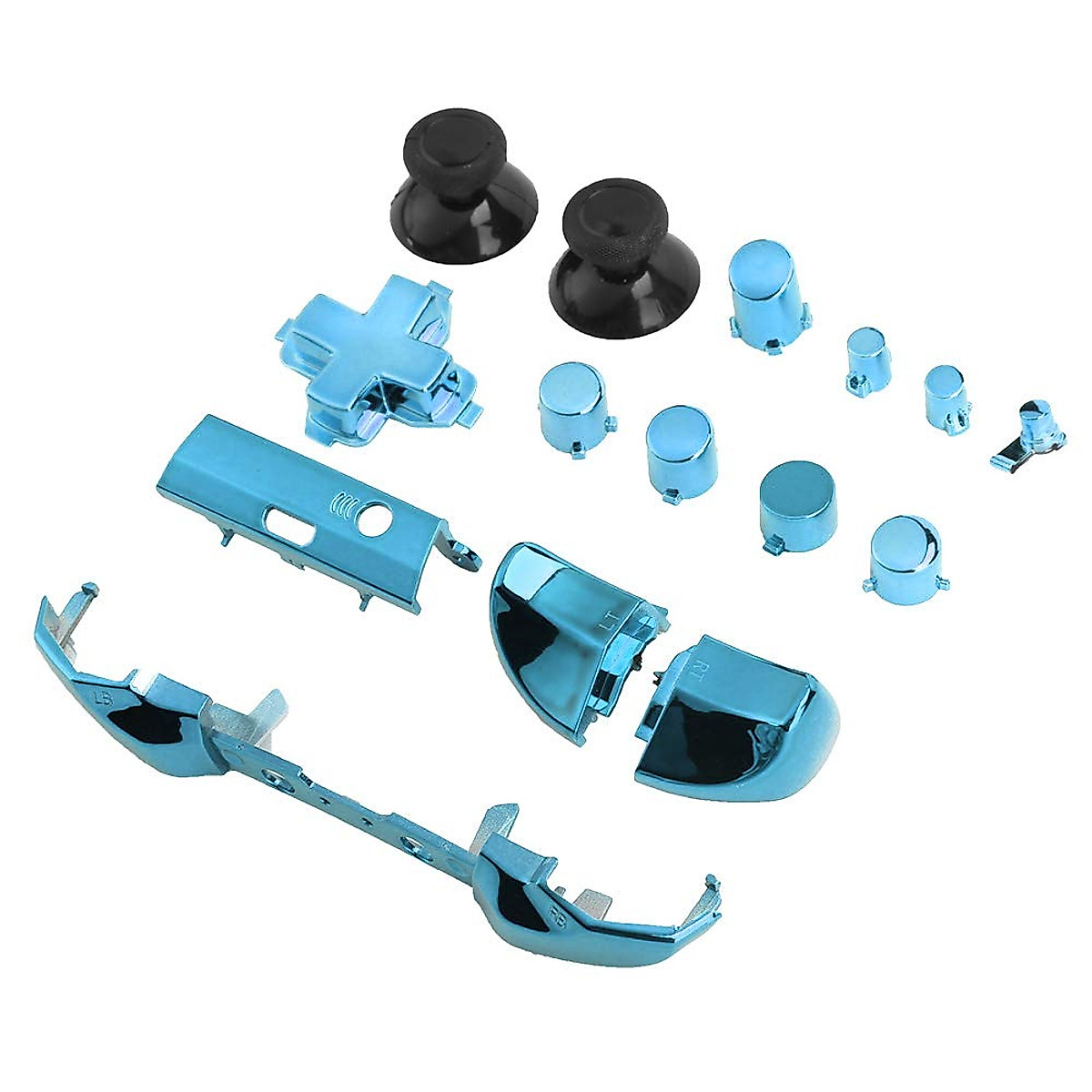 Joystick for Xbox, Gamepad Electroplating Buttons for Xbox One Slim Controller Gamepad Replacement Kit with Mushroom Cover Cross Shaped Left/Right Bumper Baffle,etc(Blue)