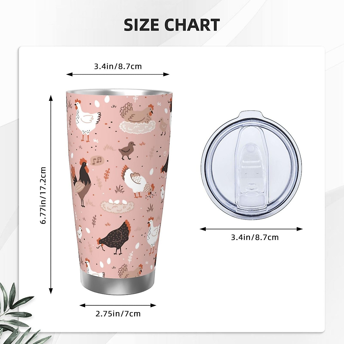 CHASOEA Chicken Tumbler 20oz Rooster Hen Stainless Steel Insulated Tumblers with Lid and Straw Animal Pink Travel Coffee Mug Tea Wine Cups Water Bottle Chicken Gifts for Women Chicken Lovers