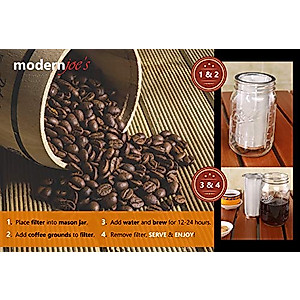 MODERNJOE'S Premium Infuser Cold Coffee Maker for 2QT Wide Mouth Mason Jars by Modern Joe's. Perfect for Ice Coffee and Tea. Heavy Duty Gauge 100 Micron Mesh 304 Stainless Steel