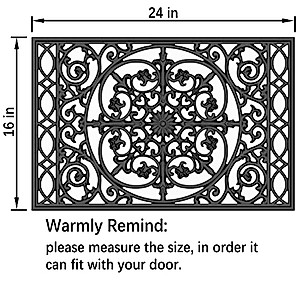 FIOZOR Original Rubber Door Mat for Outdoor Indoor, Easy Clean, Durable Waterproof Doormats, Low-Profile Rug Mats for Patio,Entry (Black Flower, 24 * 16")