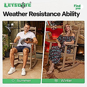 letsdate Love High Back Plastic Rocking Chairs Outdoor & Indoor | Oversized Rocker Chairs | Easy to Assemble | Max Weight 500 lbs | for Lawn, Porch, Patio, Backyard, Fire Pit, Garden (Medium Brown)