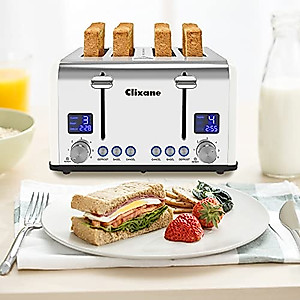 Toaster 4 Slice,1.5"Extra Wide Slot Stainless Toaster with Bagel Defrost Cancel Function, Dual Screen, Removal Crumb Tray (White)