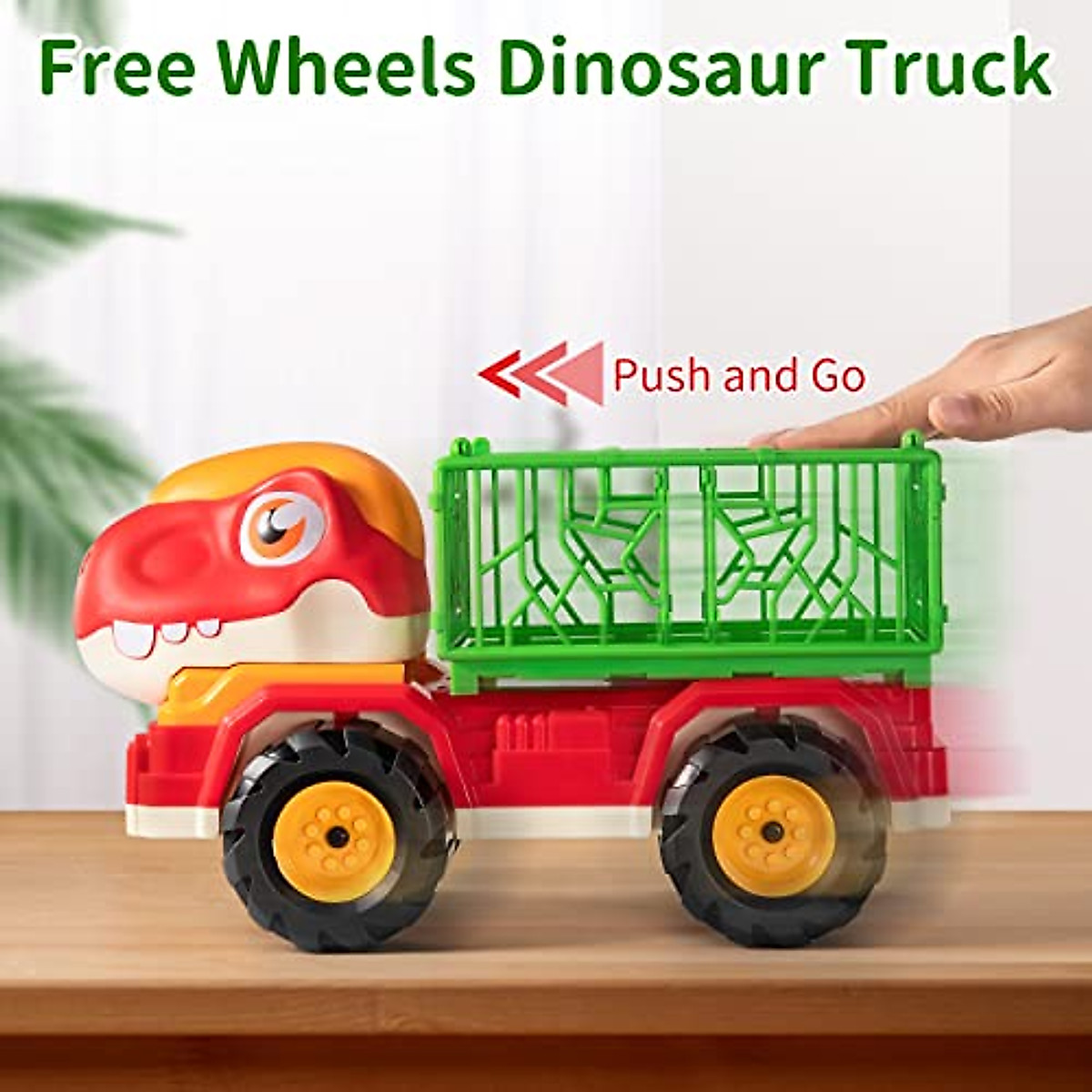 MAGICDINOSAUR Dinosaur Truck Play Set includes 3 Mini Dino Race Cars, 3 Dino Construction Trucks, 6 Realistic Dinosaur Figures, 2 Trees and 1 Play Mat, Gift Toy for Kids 3 4 5 6 7 Year