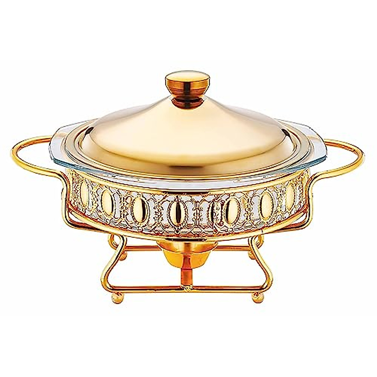 Hotpot Buffet Warmer Round Glass Buffet Warmer Multifunctional Solid Fuel Boiler Suitable for Kitchen Catering Wedding Party Events (Gold)