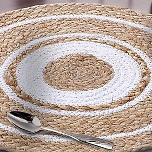 100% Jute Area Rug Approx 3 Feet - Braided Design Hand Woven Natural White Rings Carpet - Home Decor for Living Room Hallways - Round Natural Fibers 36" inch