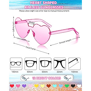 Photect 12 Pair Heart Sunglasses Colorful Heart Glasses Heart Sunglasses Party Favor(Basic Colors)