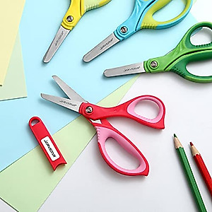 JARVISTAR Kids Scissors Blunt Safety: 5” Left & Right Handed Small School Scissors Stainless Steel Blades Child Craft Scissors with Cover for Toddlers Students Teachers Classroom Children, 4 Pack