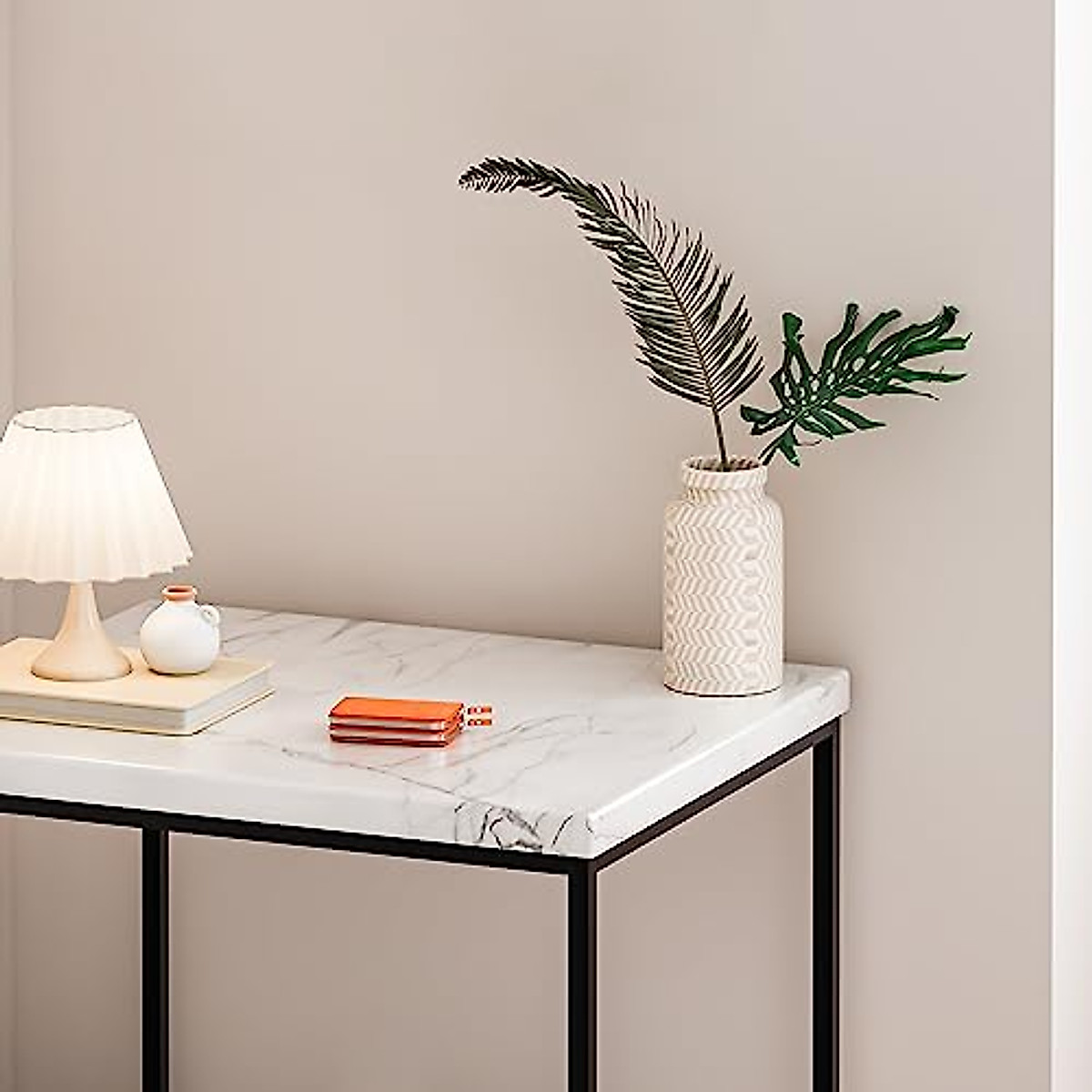 Tilly Lin Faux Marble Side Table, White Marble Small Coffee Table with Storage, 2-Tier End Table for Living Room, Nightstand for Bedroom (White, Black)