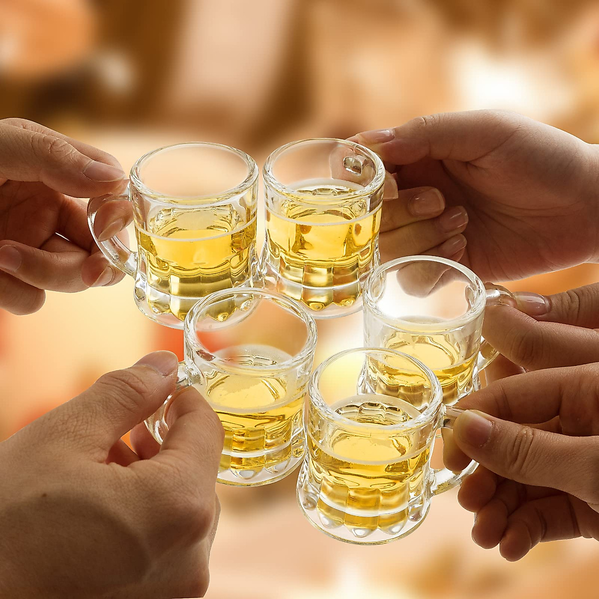 JUXINGDAZYF Mini Beer Mug Shot Glasses, Mini Beer Shot Glasses Set of 24, 2 Oz Mini Beer Mugs with Handles, Mini Glass Mugs for Beer, Whiskey, Tequila, Vodka