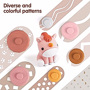 Nueplay 7 Pcs Stacking & Nesting Baby Toys, Squeeze Teething Baby Toys and Building Circle with Pink Horse Figure, Newborn Essentials for 6 12 18 Months Baby Toddler Girls