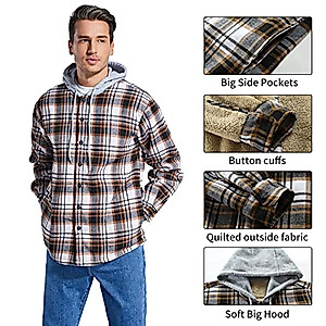 Derbars Men's Sherpa Lined Winter Jackets Warm Camp Hooded Flannel Shirt for Men Khaki Medium