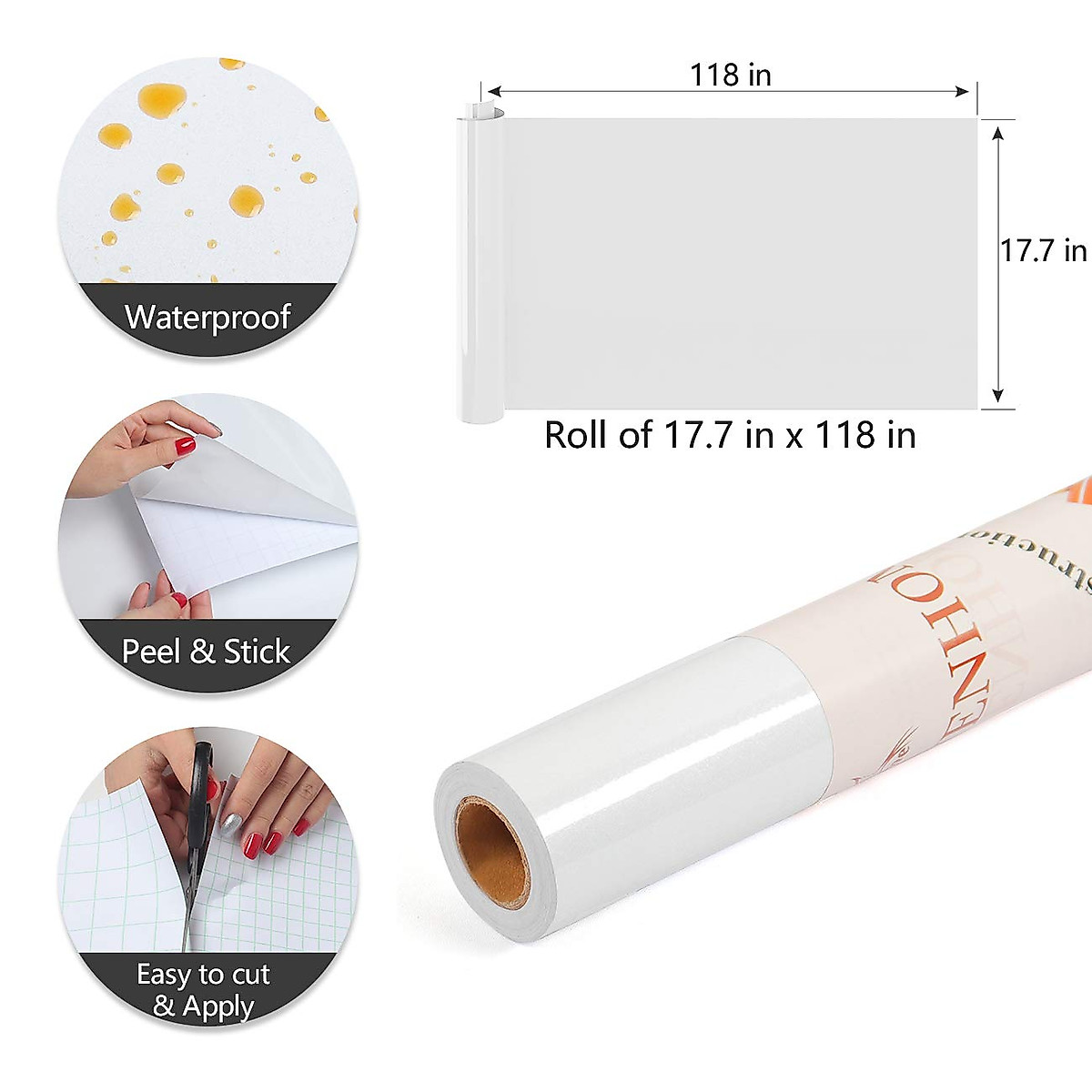 Yenhome White Contact Paper Peel and Stick Cabinets Countertops Waterproof 17.7"x118" Glossy White Wallpaper Peel and Stick Modern Adhesive Kitchen Countertop Contact Paper for Desk Furniture Wardrobe