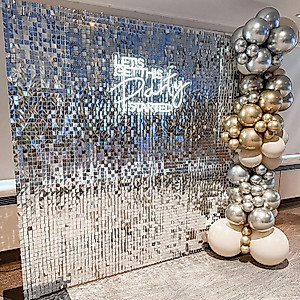 COKAOBE Silver Shimmer Wall Backdrop, 30PCS Square Sequin Shimmer Backdrop Panel, Sequin Backdrops for Birthday, Anniversary, Wedding, Graduation & Bachelorette Party Decoration