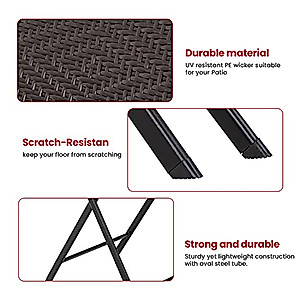 BLKMTY Patio Bistro Set 3-Piece Outdoor Patio Furniture Sets Rattan Table Set Folding Table and Chairs Foldable Wicker Bistro Set Balcony Cafe Table Square Patio Table Chair for Porch, Garden