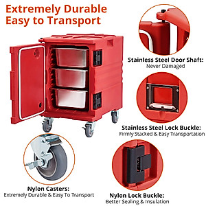 Portable Food Warmer 82Qt-Hot Box, Lldpe Food Box Carrier Double, End Loader Wheels, Easy Transport, Good Insulation, Strong Sealing, Durable, Ideal for Family Gathering, Canteen, Restaurant, Red