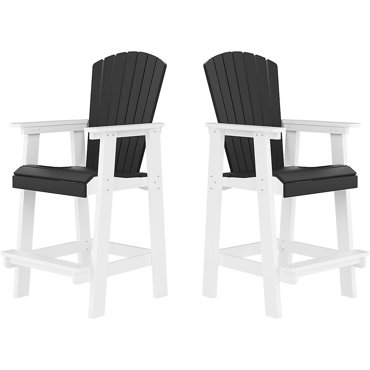 JURMALYN Outdoor Tall Adirondack Chairs Set of 2, Patio Bar Stool Chair with High Back, Widened Arms, All-Weather Balcony Chair for Backyard, Garden, Yard (White & Grey)
