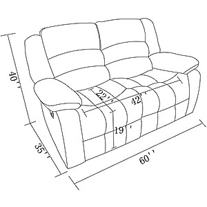 Blackjack Furniture Winthrop Microfiber, Modern Recliner Chair for Living Room and Home Theater, 60" L x 35" W x 40" H, Den Loveseat, Gray