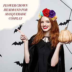 Kigeli 6 Pcs Mexican Flower Headband Day of the Dead Rose Floral Crown Halloween Headpiece for Women Girls Cosplay(Fresh Color)