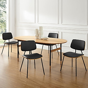 Art Leon Dining Chairs Set of 4, Mid Century Modern Faux Leather Dining Room Chairs with Bentwood, Armless Accent Chairs with Black Metal Legs for Kitchen Living Room, Black