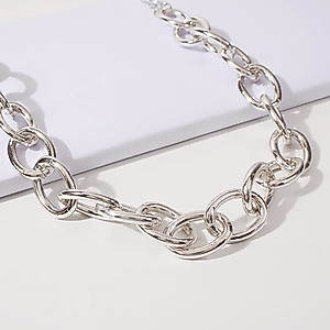 Jumwrit Punk Chain Choker Necklace Chunky Curb Link Chain Necklace Dainty Silver Necklace Accessories for Women Girls