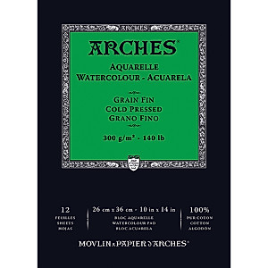 Arches Watercolor Pad 9x12-inch Natural White 100% Cotton Paper - 12 Sheet Arches Watercolor Paper 140 lb Cold Press Pad - Arches Art Paper for Watercolor Gouache Ink Acrylic and More
