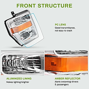 AUTOSAVER88 Headlight Assembly Compatible with 2008-2010 Ford F250 F350 F450 Super Duty Headlamp Chrome Housing(7C3Z-13008BA 7C3Z-13008AA)
