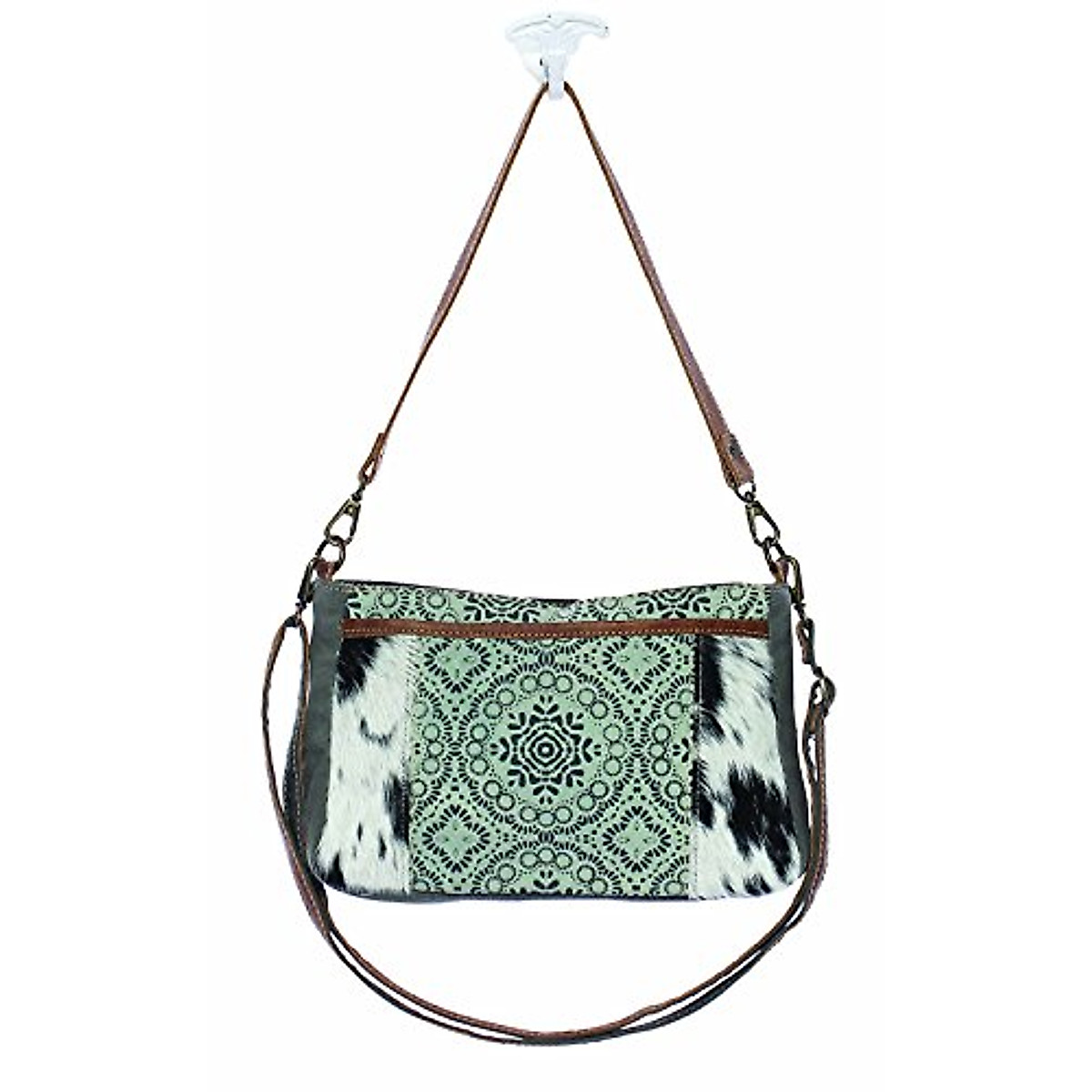 Myra Bag Dual Strap Cowhide & Upcycled Canvas Bag S-1149, Brown, One Size