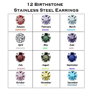Top Plaza 12 Pairs Stud Earrings Set for Women 316L Surgical Hypoallergenic Stainless Steel Earrings Birthstone CZ Cubic Zirconia Stud Earrings for Women - 3mm