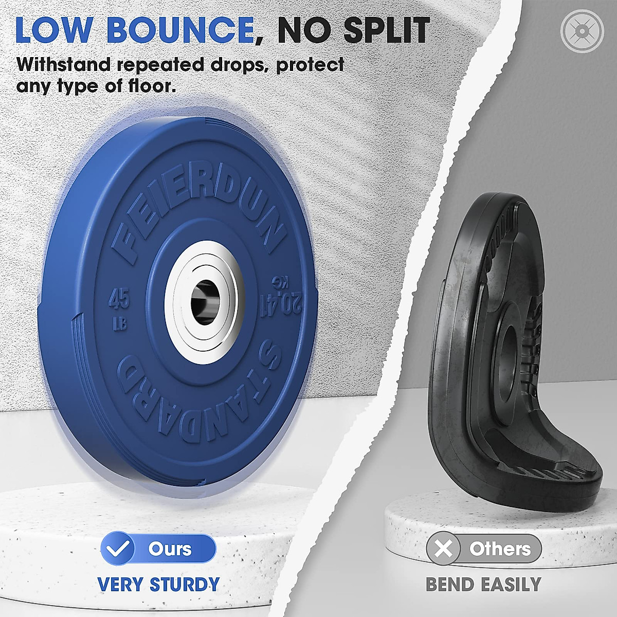 FEIERDUN 2" Color Olympic Bumper Plate Weight Plate for Strength Training - 100% Virgin Rubber