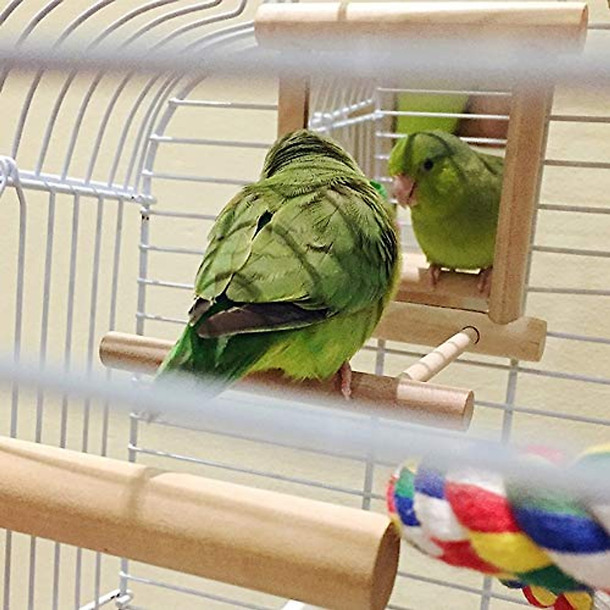 HANZE Bird Mirror with Swing Hummingbird Swing Bird Perches for Parrots Stand Wooden Swing Toy for Macaws Lovebird Cockatoo Parakeet Conure Finch Cockatiels,4 Pack
