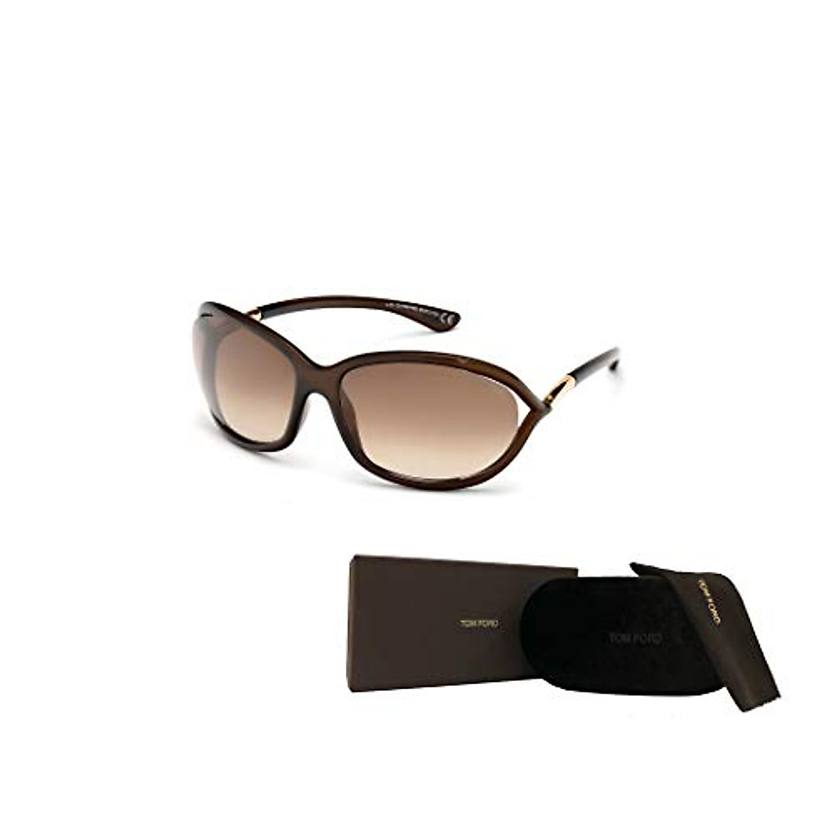 Tom Ford FT0008 Jennifer 692 61MM Shiny Dark Brown/Gradient Brown Geometric Sunglasses for Women + BUNDLE with Designer iWear Complimentary Care Kit
