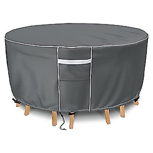 Gasadar Patio Furniture Covers, Round Outdoor Furniture Cover Waterproof, 500D Heavy Duty, 62" Dia x 28" H Round Patio Table Cover, Outdoor Cover for Patio Furniture Table and Chairs Set -Grey