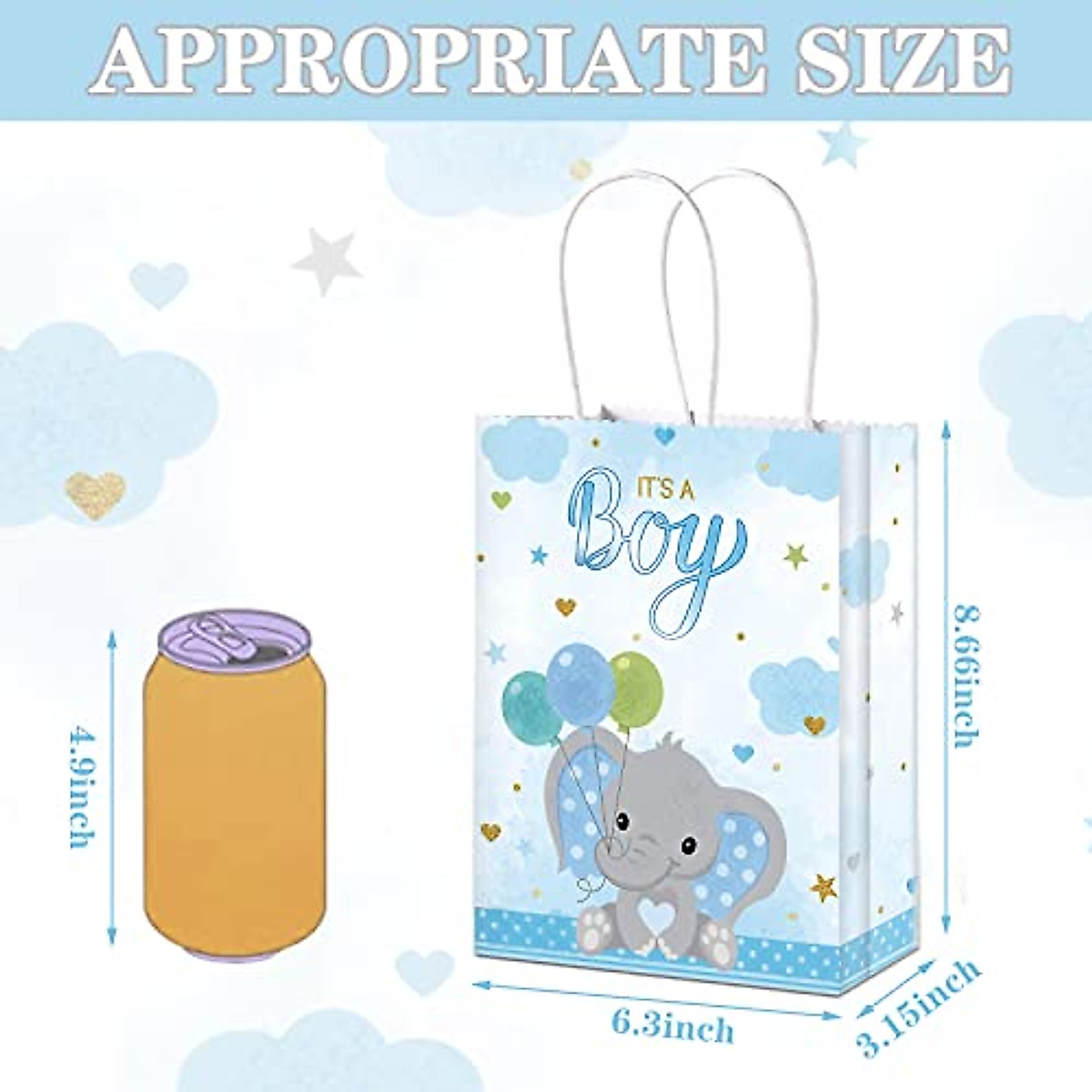Zonon 16 Packs Baby Shower Present Bags Baby Shower Elephant Party Bags Baby Goodie Bags Elephant Themed Party Favors Bags with Handle for Kids Birthday Baby Shower Party Supplies (Boy Style)