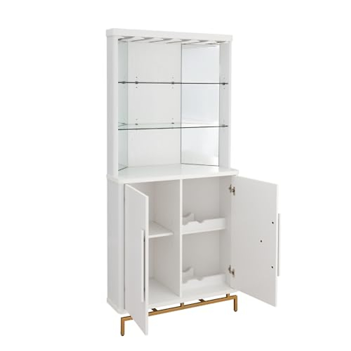 Home Source 68" Liquor Cabinet with Half Moon Handles and Metal Base, Ideal for Bars & Wine Cabinets and Kitchen Storage Cabinets, Wine Bar Cabinet with Storage for Kitchen,Dining Room,White