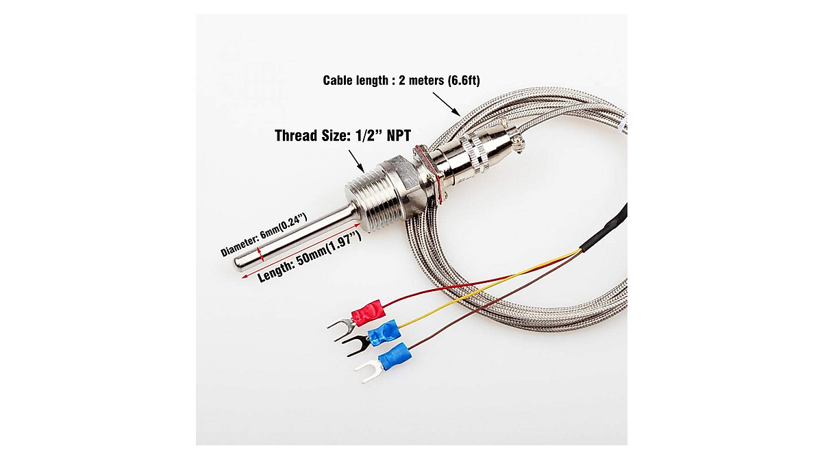 PT100 Temperature Sensor Probe - 1/2" NPT Thread, 300°C