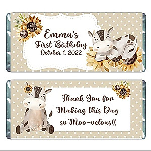 Cow Baby Shower Personalized Candy Bar Wrappers for Chocolate, Birthday Party Favors, Hershey Bar Labels, Pack of 20