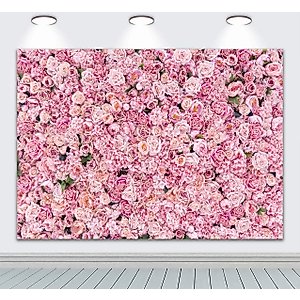 BINQOO 7x5ft Pink Rose Wall Background Mother Day Pink Flowers Backdrops Spring Tea Party Flowers Backdrop Girls Birthday Pink Princess Weeding Bridal Shower Pink Floral Anniversary Ceremony Decor