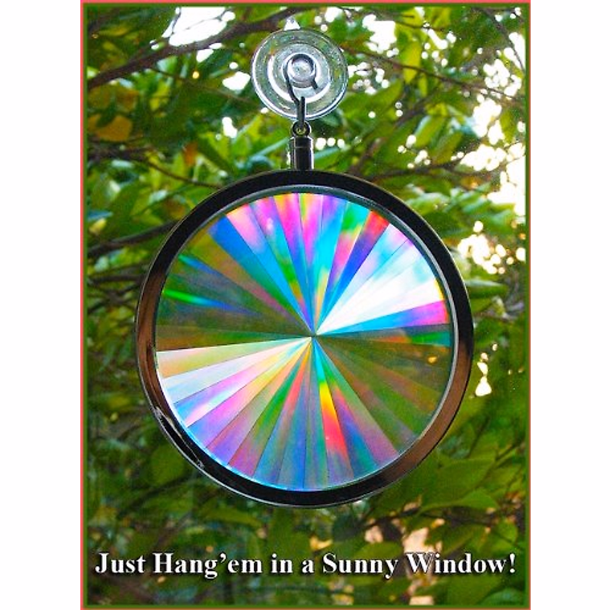 Rainbow Symphony- Rainbow Prism Suncatcher for Window, Axicon Pattern, with Bonus Board Sun Catcher, Made in USA