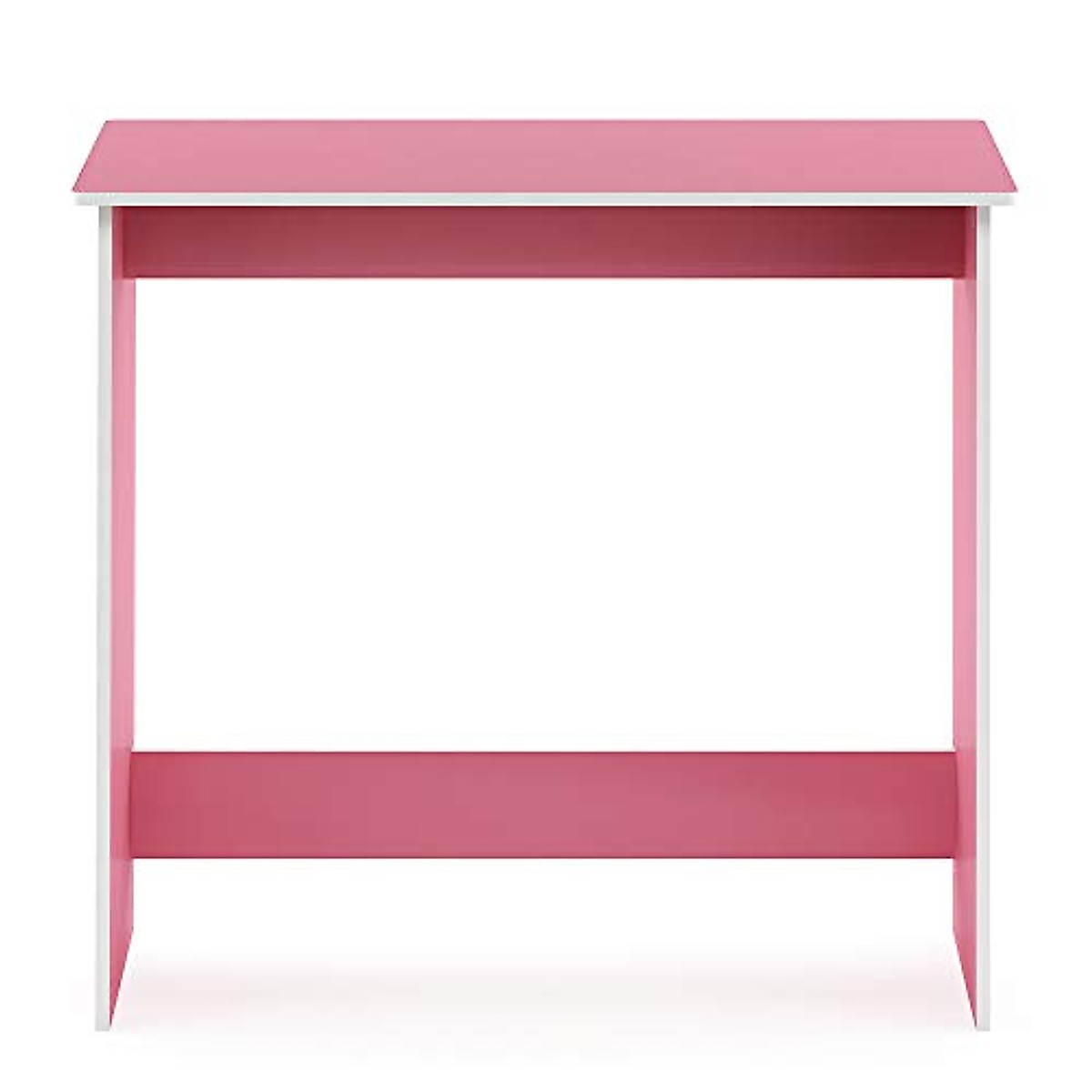 FURINNO Simplistic Study Table, Pink, 15.5 in x 31.5 in x 29.75 in (D x W x H) and Furinno 7-Cube Reversible Open Shelf, White/Pink 11048WH/PI
