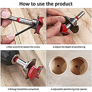 HPHOPE Forstner Bit Set 5Pcs Adjustable Positioning Drill, 15/20/25/30/35mm Forstner Bits for Wood Drilling, Cemented Carbide Woodworking Hole Saw with Depth Stoper (Depth Range 10-40mm)