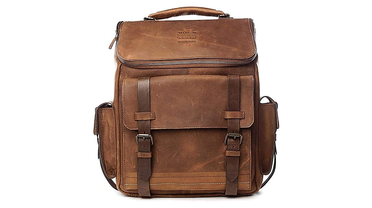 VELEZ Brown Leather Backpack - Stylish & Functional
