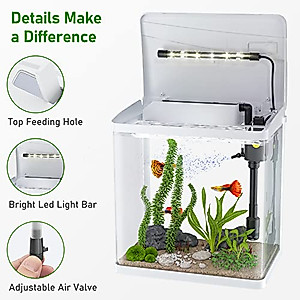 PONDON Betta Fish Tank, 3 Gallon Glass Aquarium, 3 in 1 Fish Tank with Filter and Light, Desktop Small Fish Tank for Betta Fish, Guppies, Goldfish